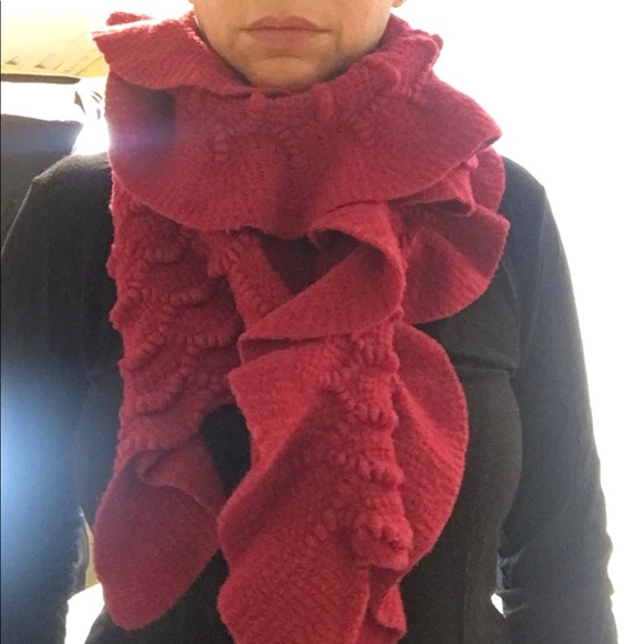 Accessories | Hand Knitted Ruffle Red Scarf | Poshmark